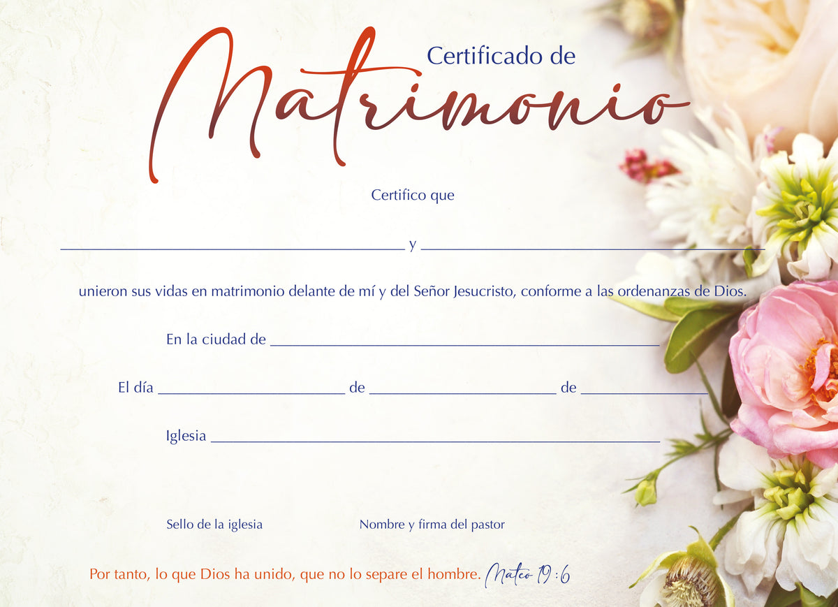 Certificado de Matrimonio - Pack x 20 - Editorial Peniel – Peniel USA